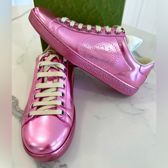 Gucci | Shoes | Gucci Metallic Pink Ace Sneakers | Poshmark